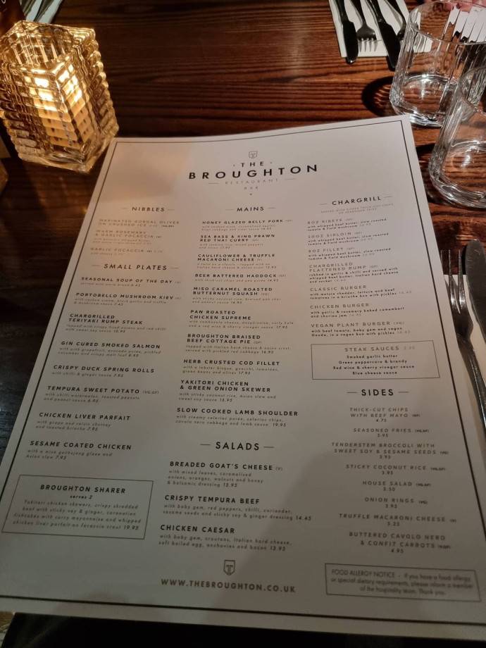 The Broughton, Restaurant, Main Menu - Balterley, England, United ...