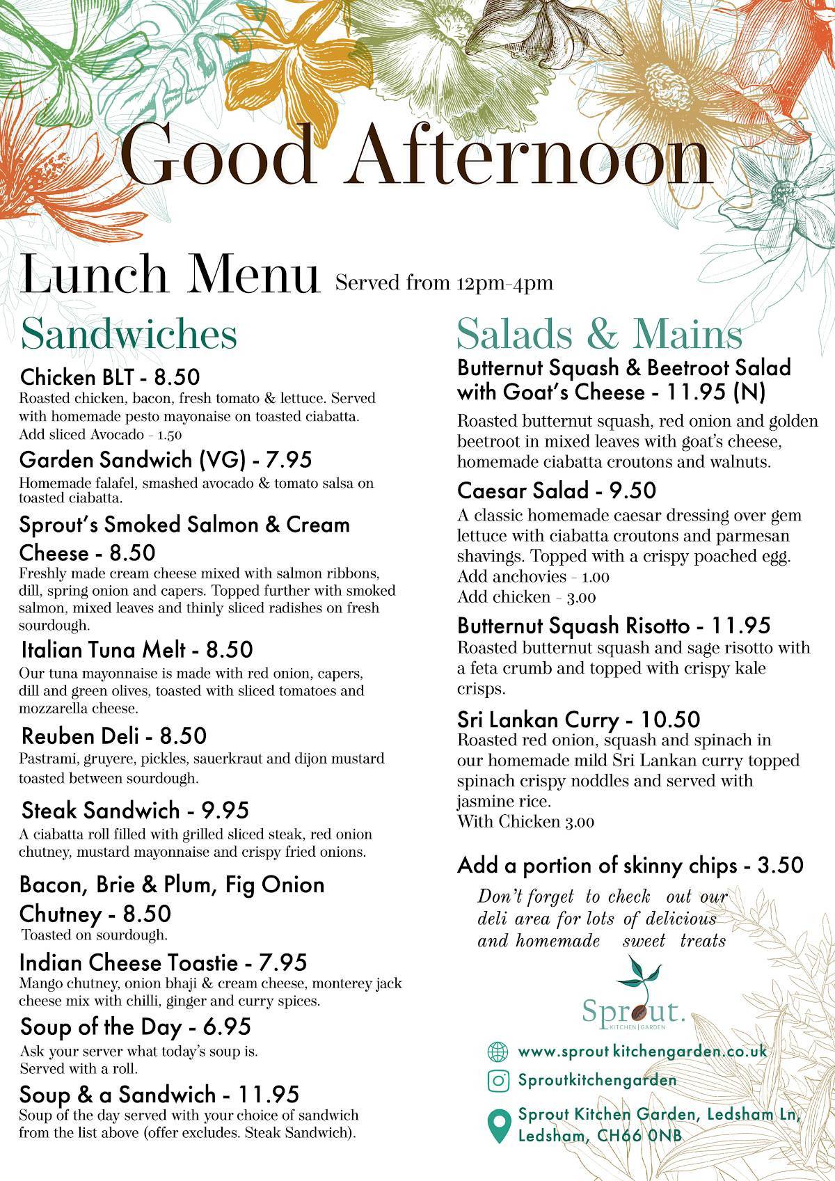 Sprout Kitchen Garden, Cafe, Main Menu - Ellesmere Port, England ...