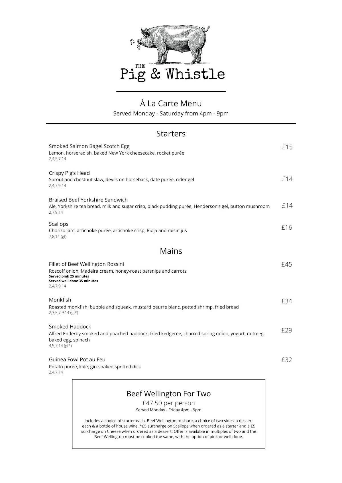 The Pig And Whistle, Restaurant, Main Menu - Healing, England, United ...