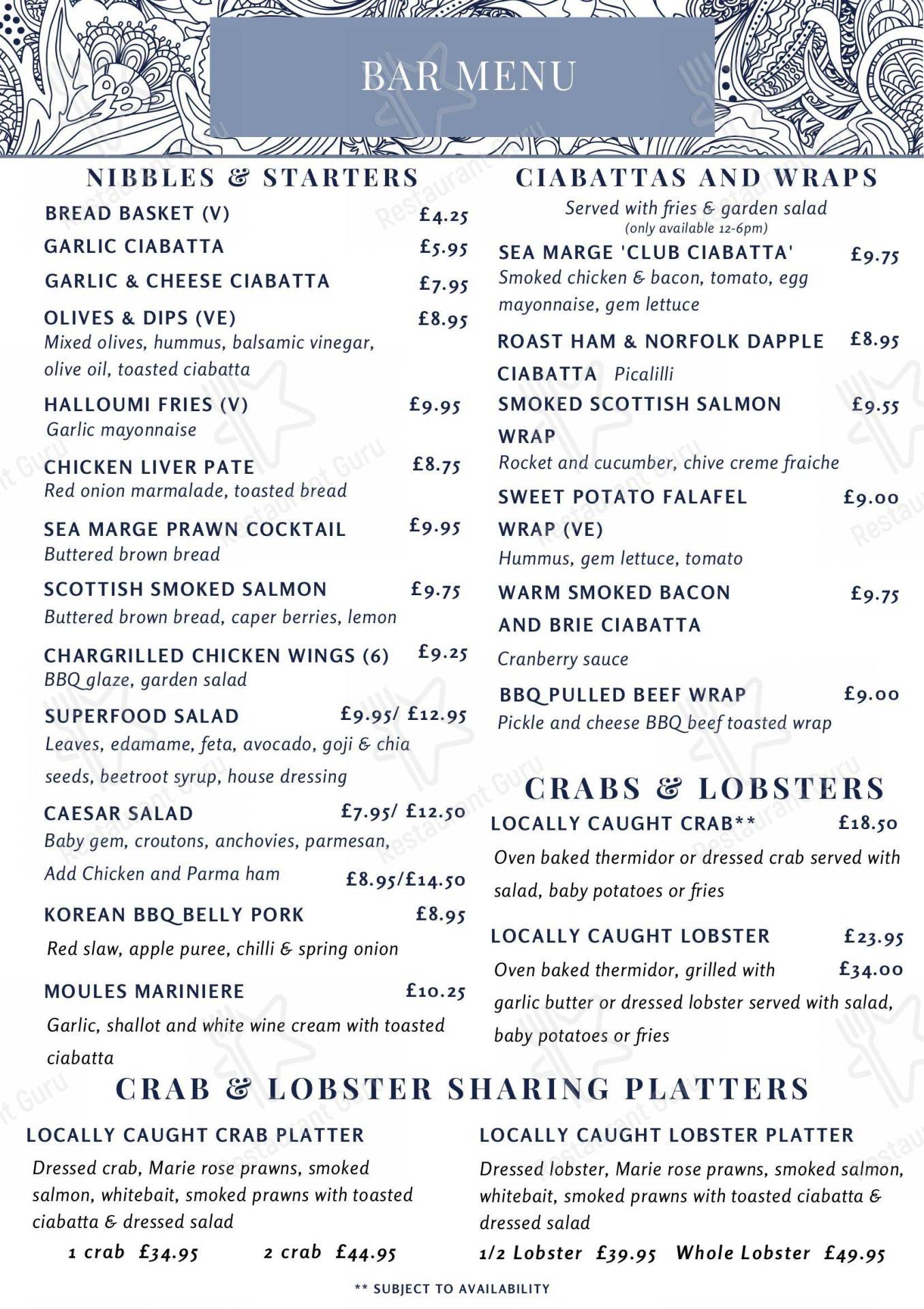 The Sea Marge Hotel, Restaurant, Main Menu - Overstrand, England ...