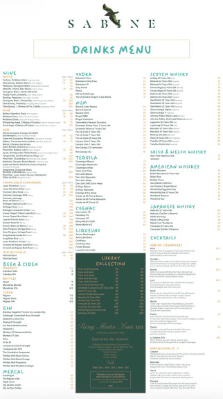 Sabine, Rooftop Bar, Menu - London - Tabler