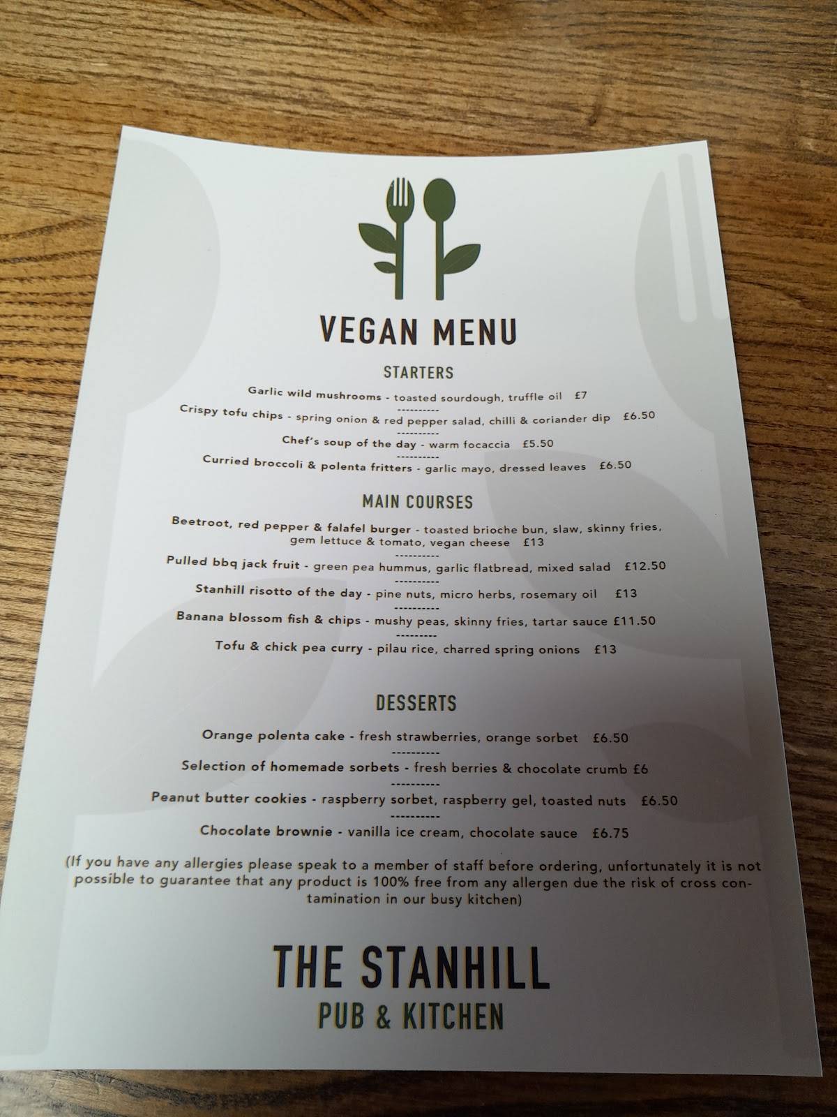 The Stanhill Pub and Kitchen, Bar & pub, Main Menu - Oswaldtwistle ...