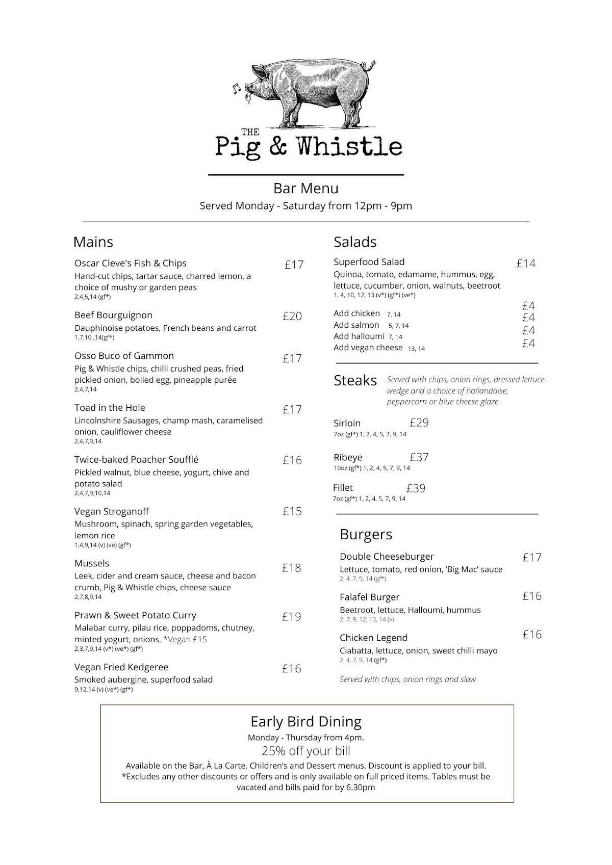 The Pig And Whistle, Restaurant, Main Menu - Healing, England, United Kingdom - Tabler