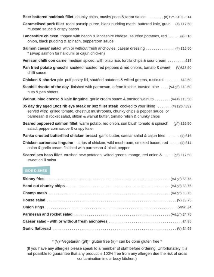The Stanhill Pub and Kitchen, Bar & pub, Main Menu - Oswaldtwistle ...