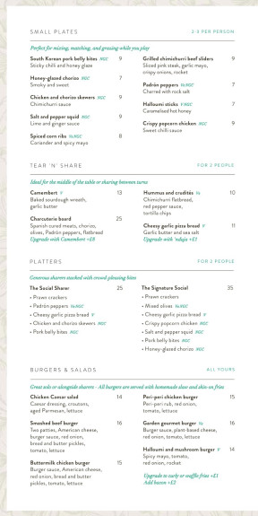 Flight Club Bloomsbury, New Oxford St, Menu - London - Tabler