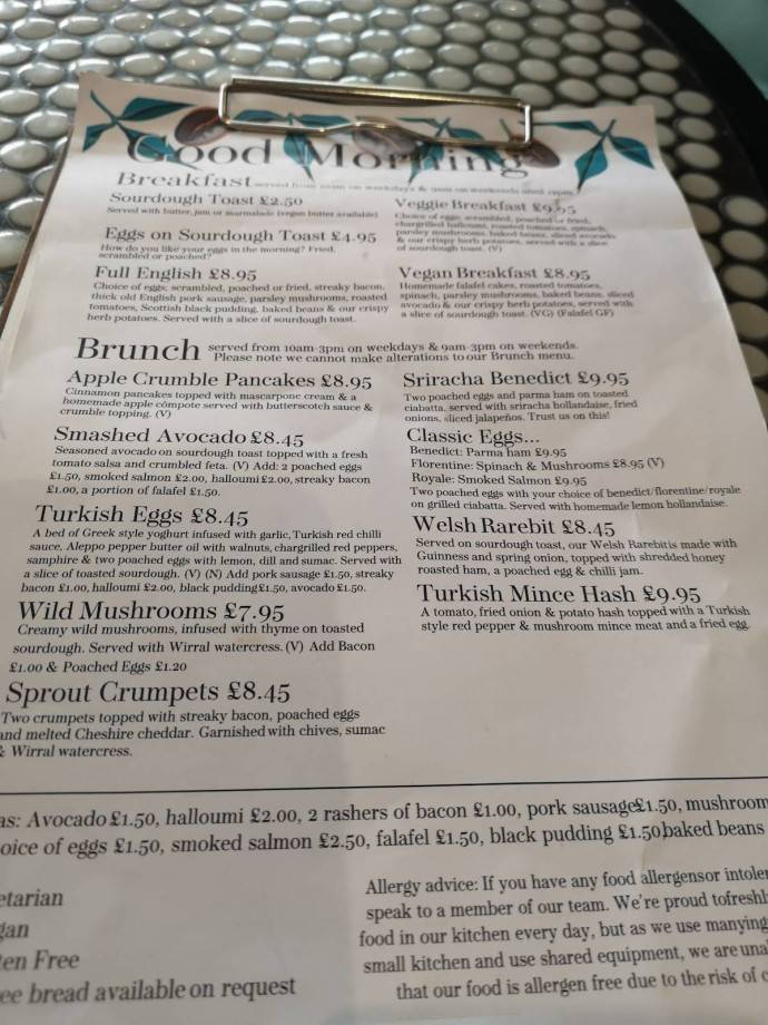 Sprout Kitchen Garden, Cafe, Main Menu - Ellesmere Port, England ...
