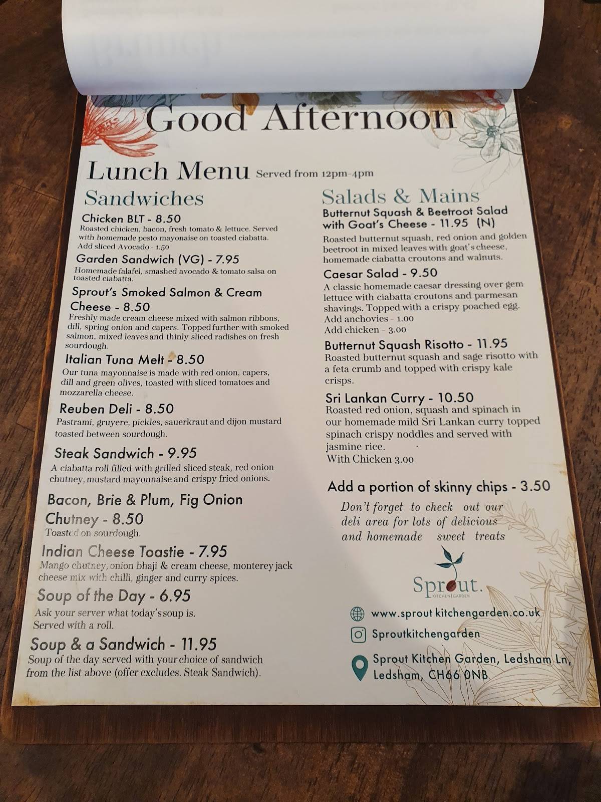 Sprout Kitchen Garden, Cafe, Main Menu - Ellesmere Port, England ...