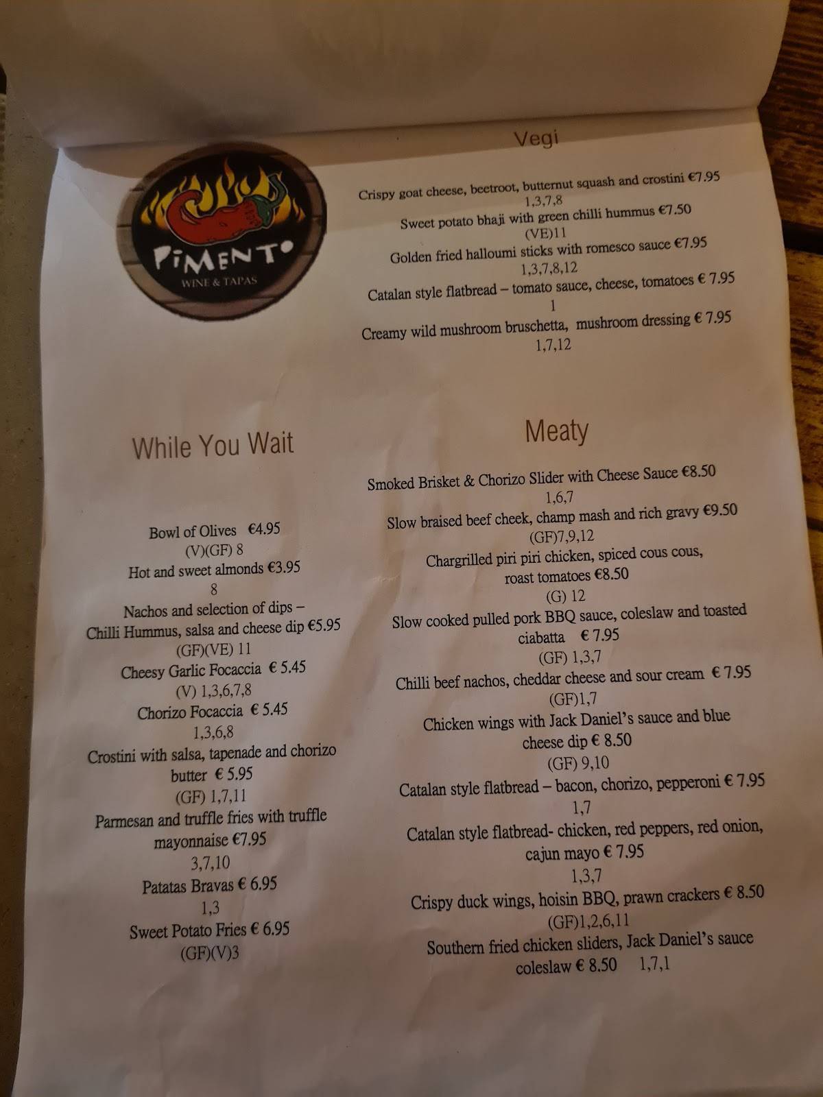 Pimento, Restaurant, Main Menu - Carlow, County Carlow, Ireland - Tabler