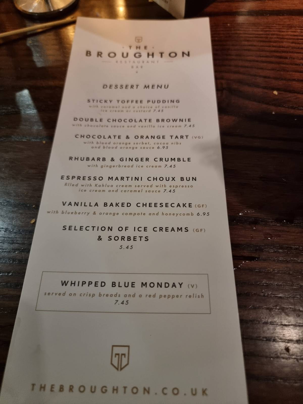 The Broughton, Restaurant, Main Menu - Balterley, England, United ...