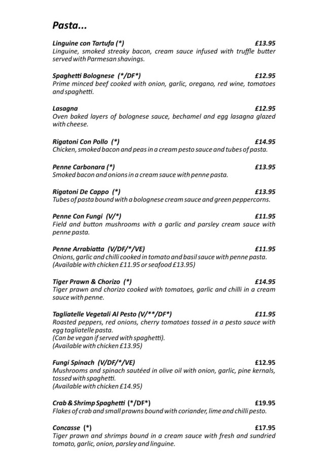 Zamani's Restaurant, Restaurant, Main Menu - Ashby de la Zouch, England ...