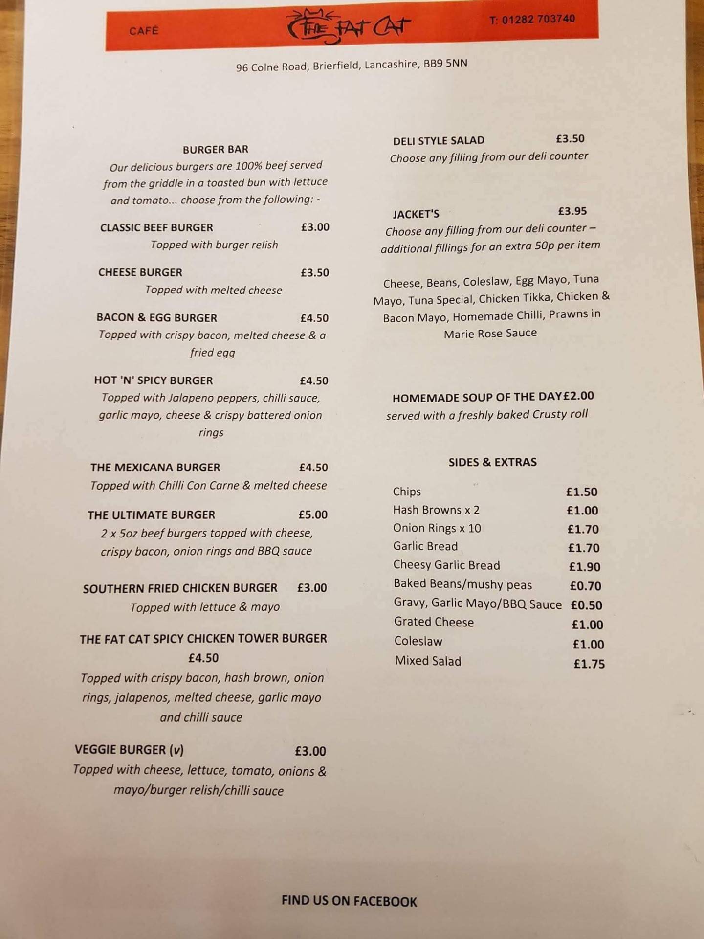 The Fat Cat Cafe, Cafe, Main Menu - Nelson, England, United Kingdom ...