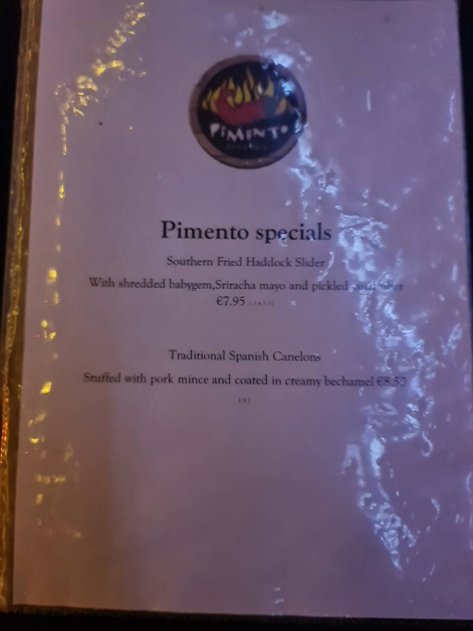 Pimento, Restaurant, Main Menu - Carlow, County Carlow, Ireland - Tabler
