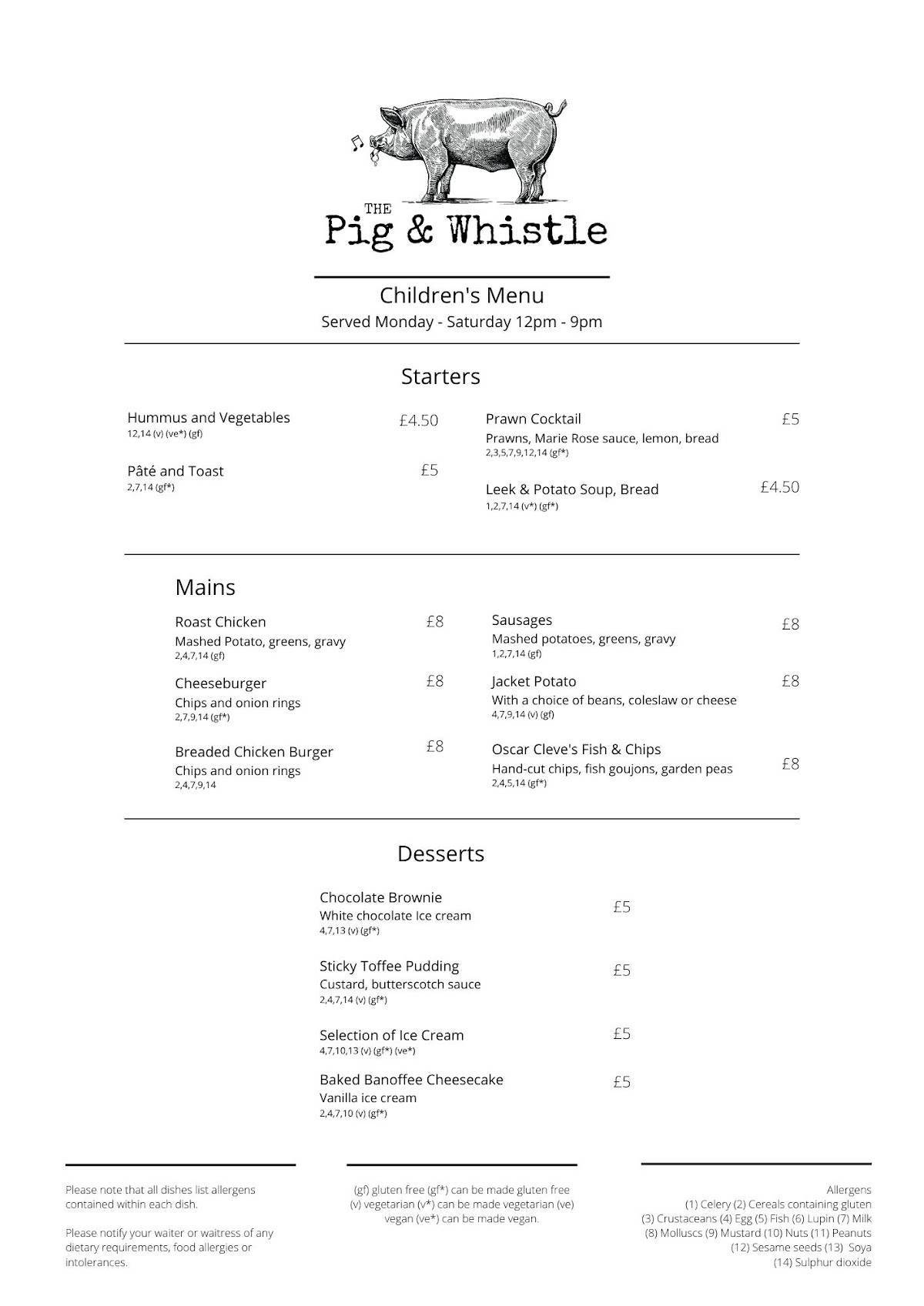 The Pig And Whistle, Restaurant, Main Menu - Healing, England, United ...