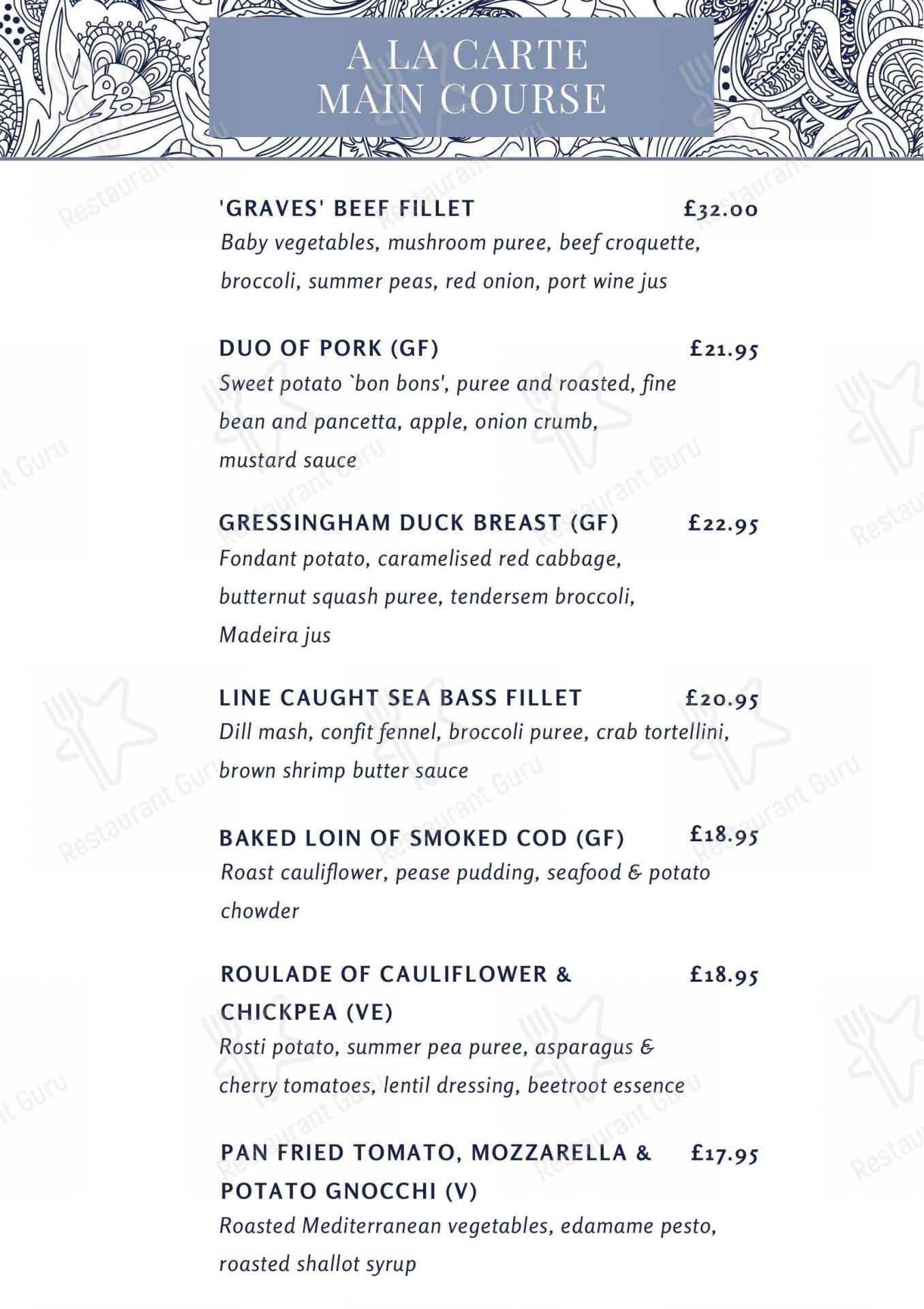 The Sea Marge Hotel, Restaurant, Main Menu - Overstrand, England ...