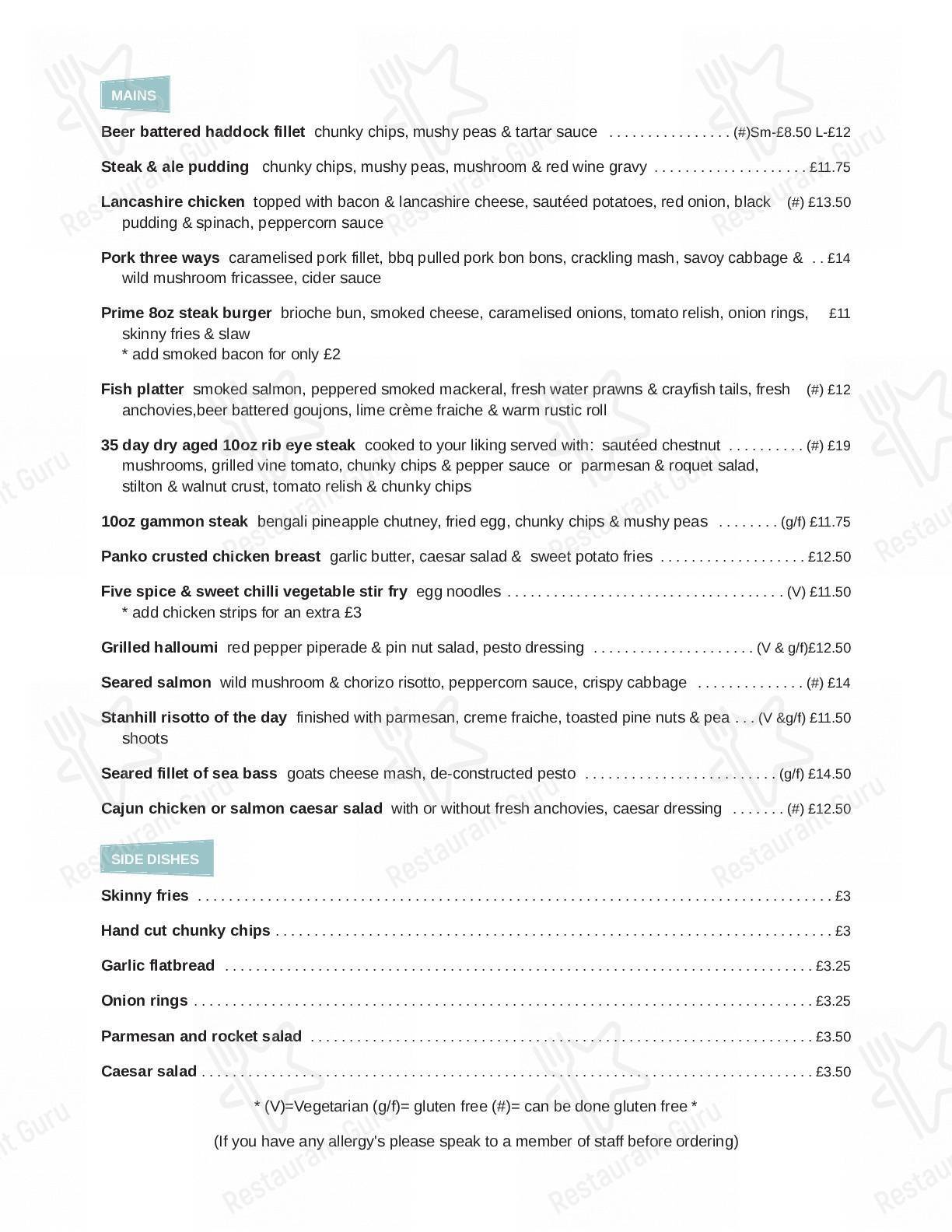 The Stanhill Pub and Kitchen, Bar & pub, Main Menu - Oswaldtwistle ...