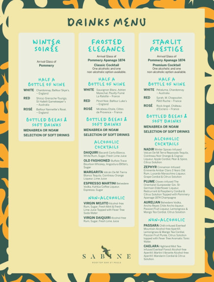 Sabine, Rooftop Bar, Menu - London - Tabler